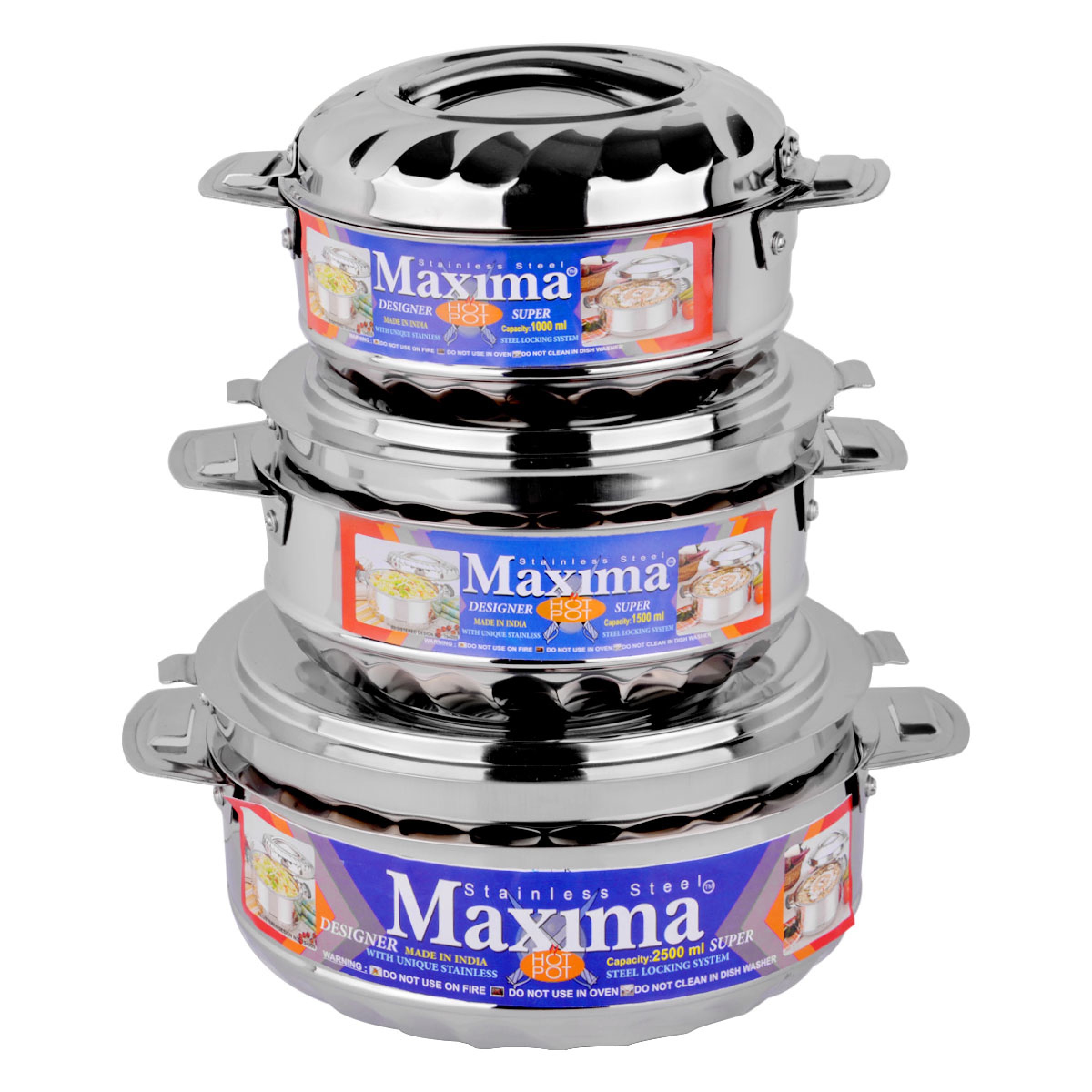 Maxima hot pot set ,3 pices (small size) - stainless steel , silver
