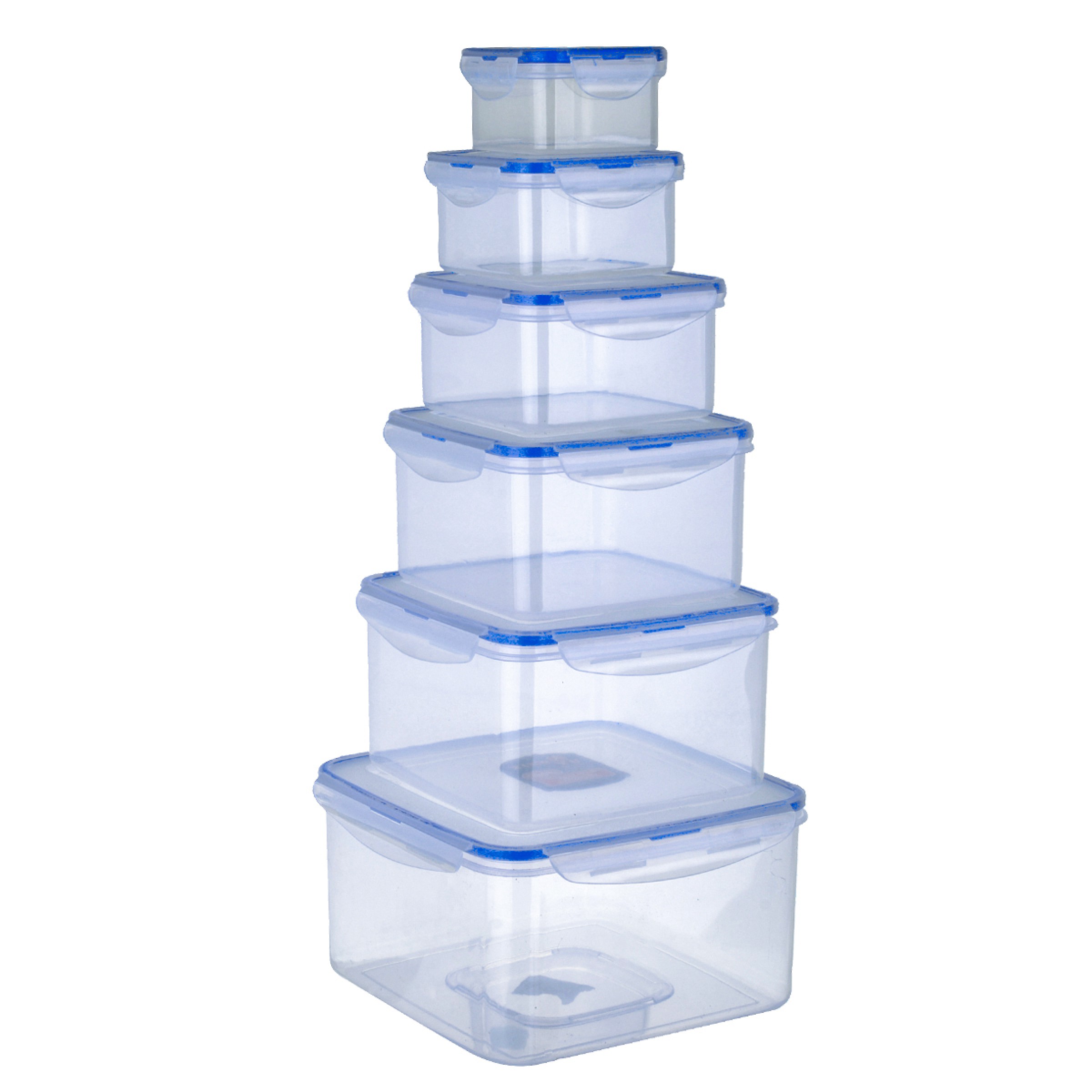 Square Food Container set , With Lid - 6 pieces - Transparent