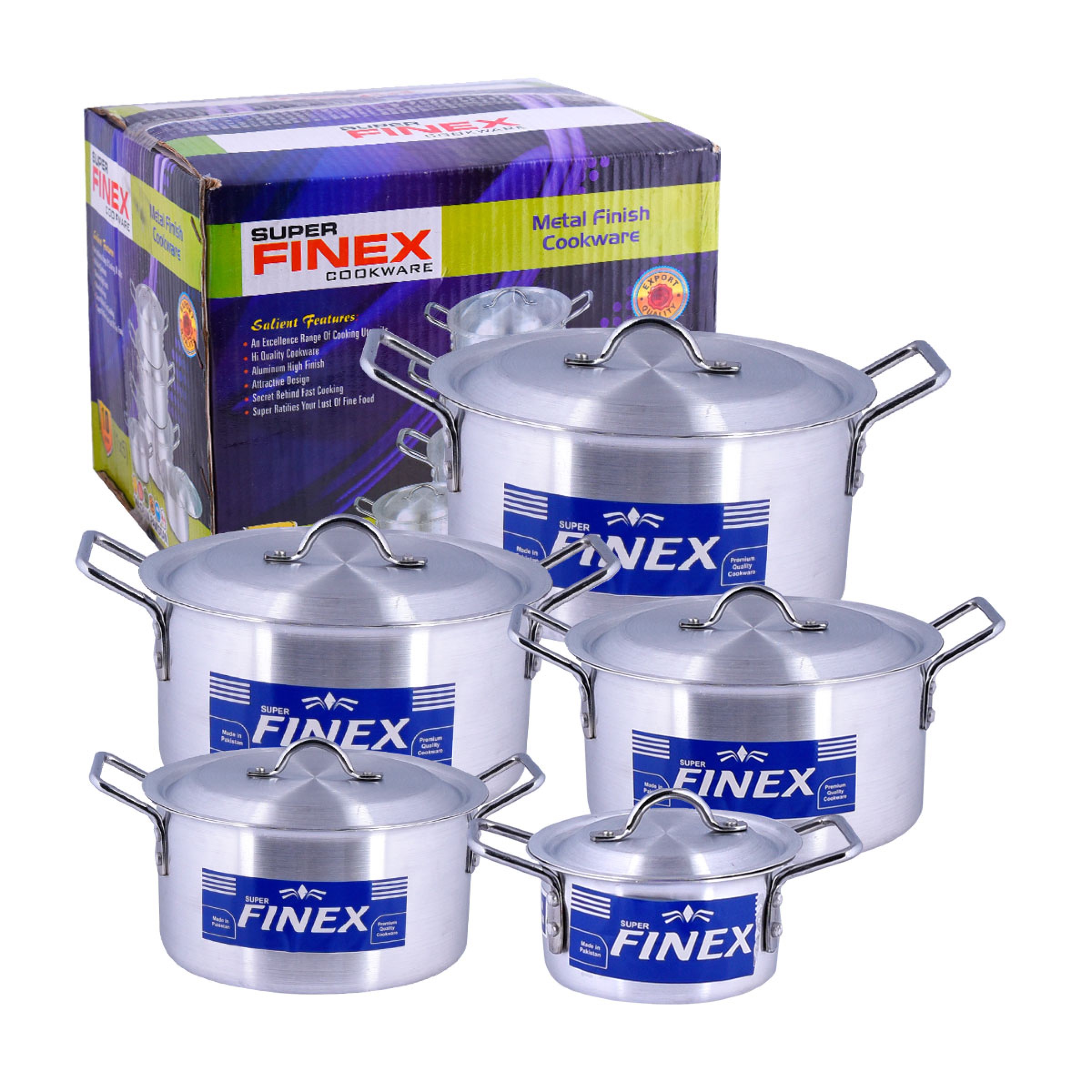 Set of FINEX metallic Pakistani pots, 10 pieces with covers - 0027080