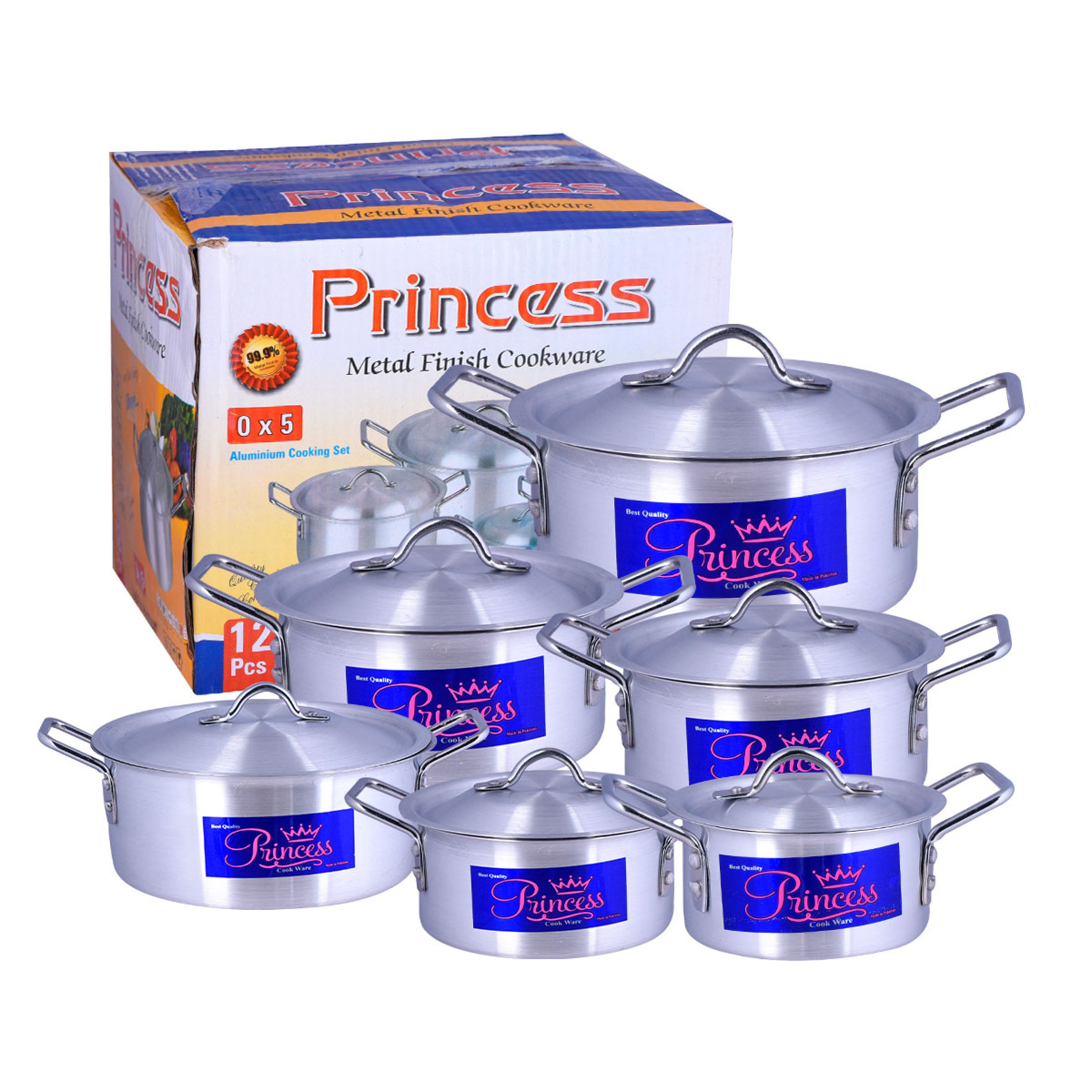 Set of Pakistani metal PRINCESS pots, 12 pieces with covers - 27273