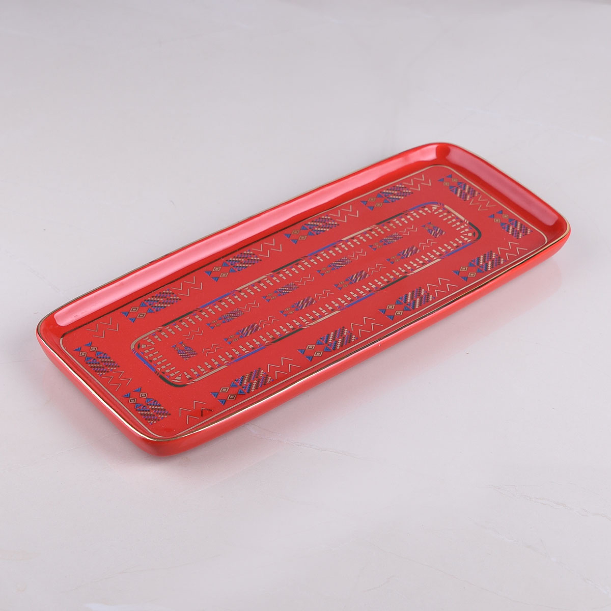 Red Rectangular Embossed Ceramic Serving Tray