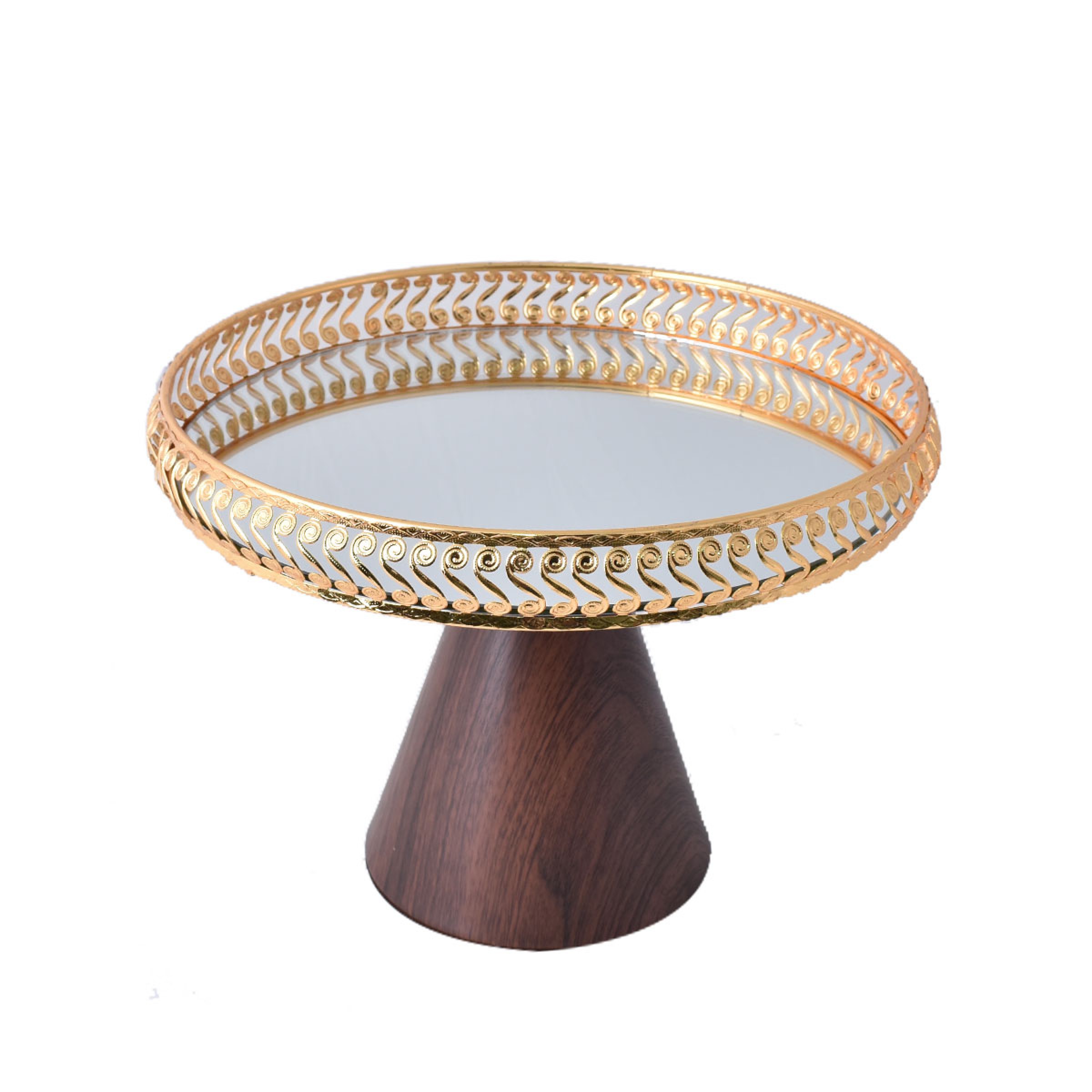 Gold steel serving dish with a circular base 28 cm