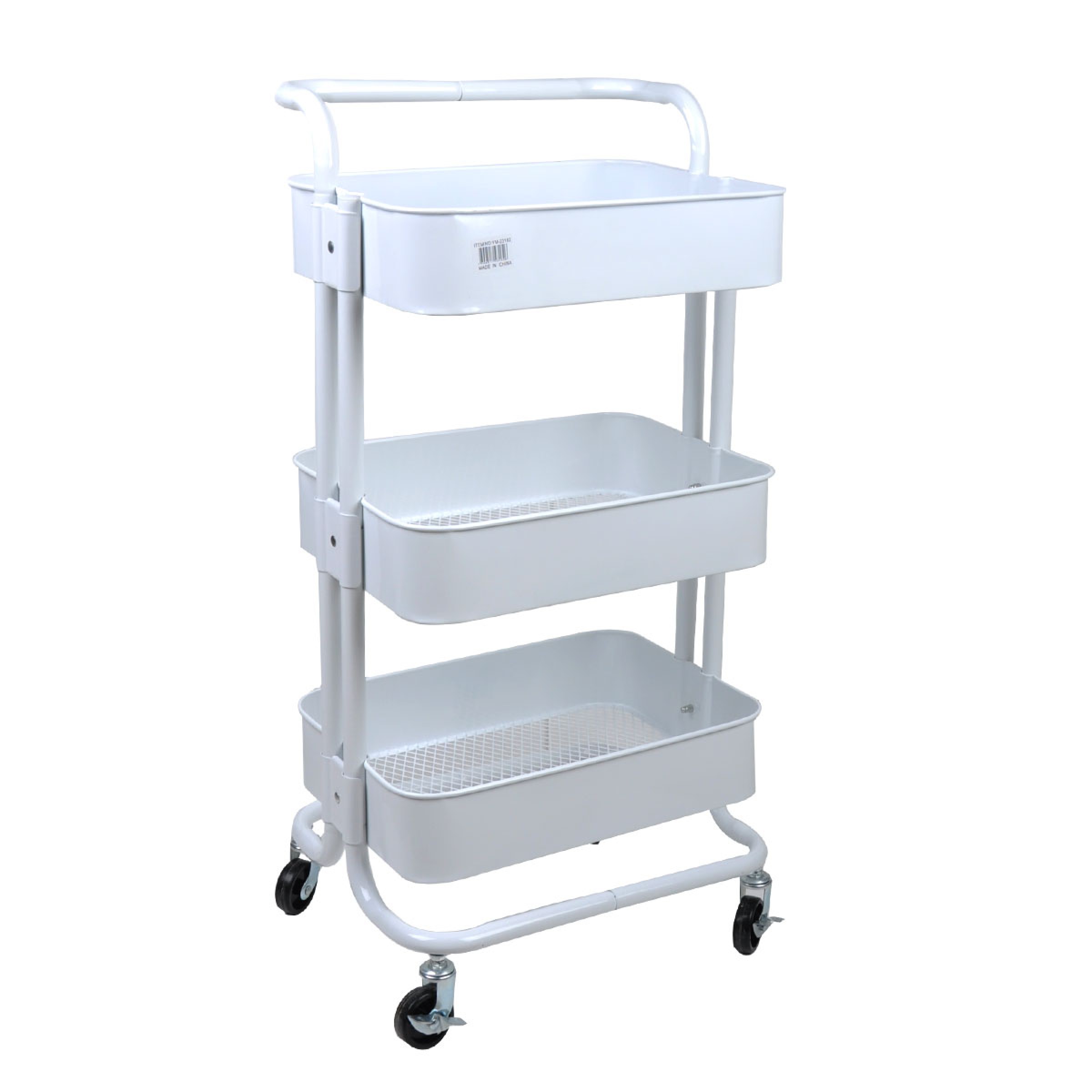 Multipurpose iron trolley with wheels 3 role White color No. YM-23182