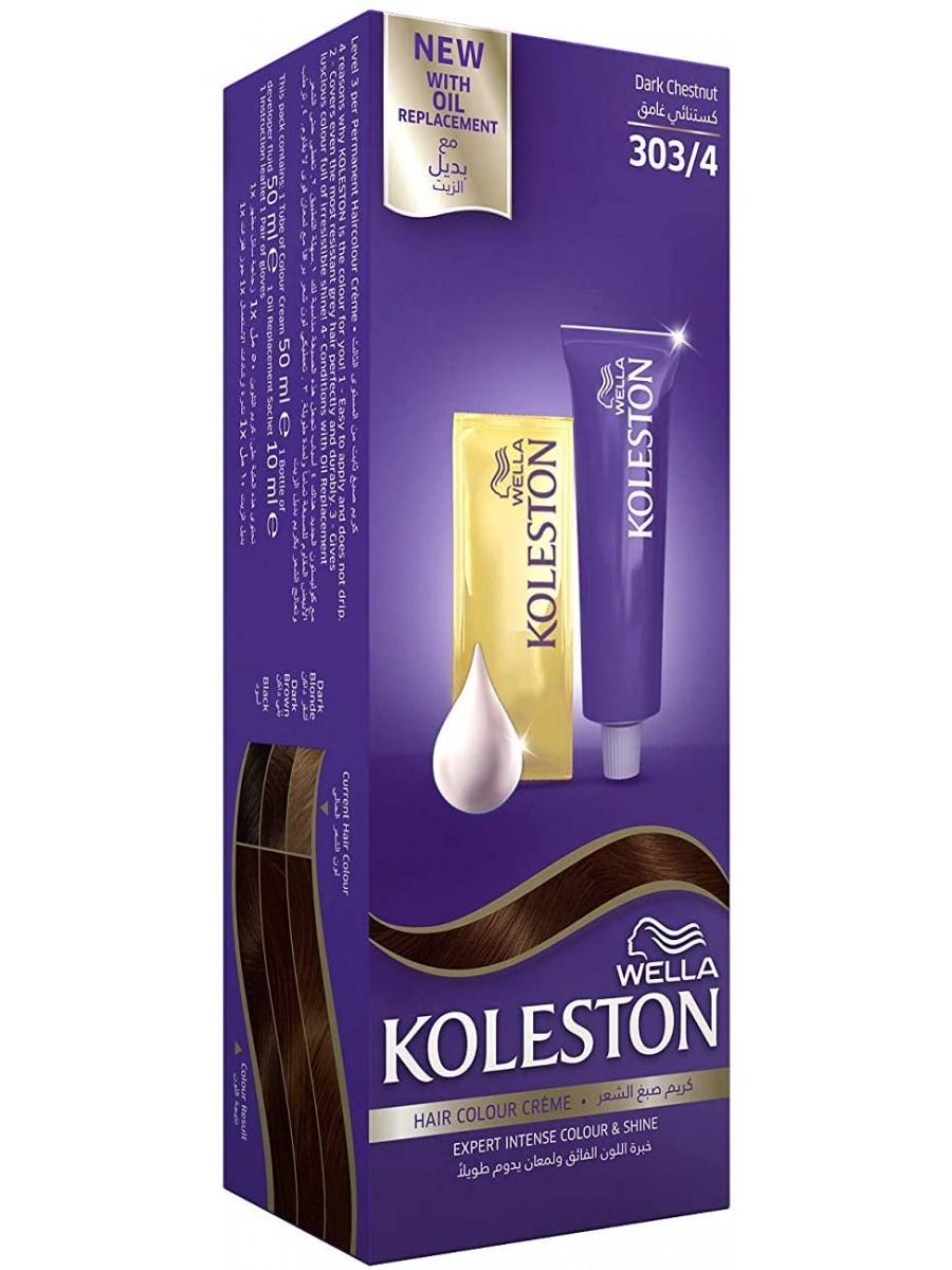 Koleston Hair Color 303/4 With Oil Replacement, Dark Chestnut