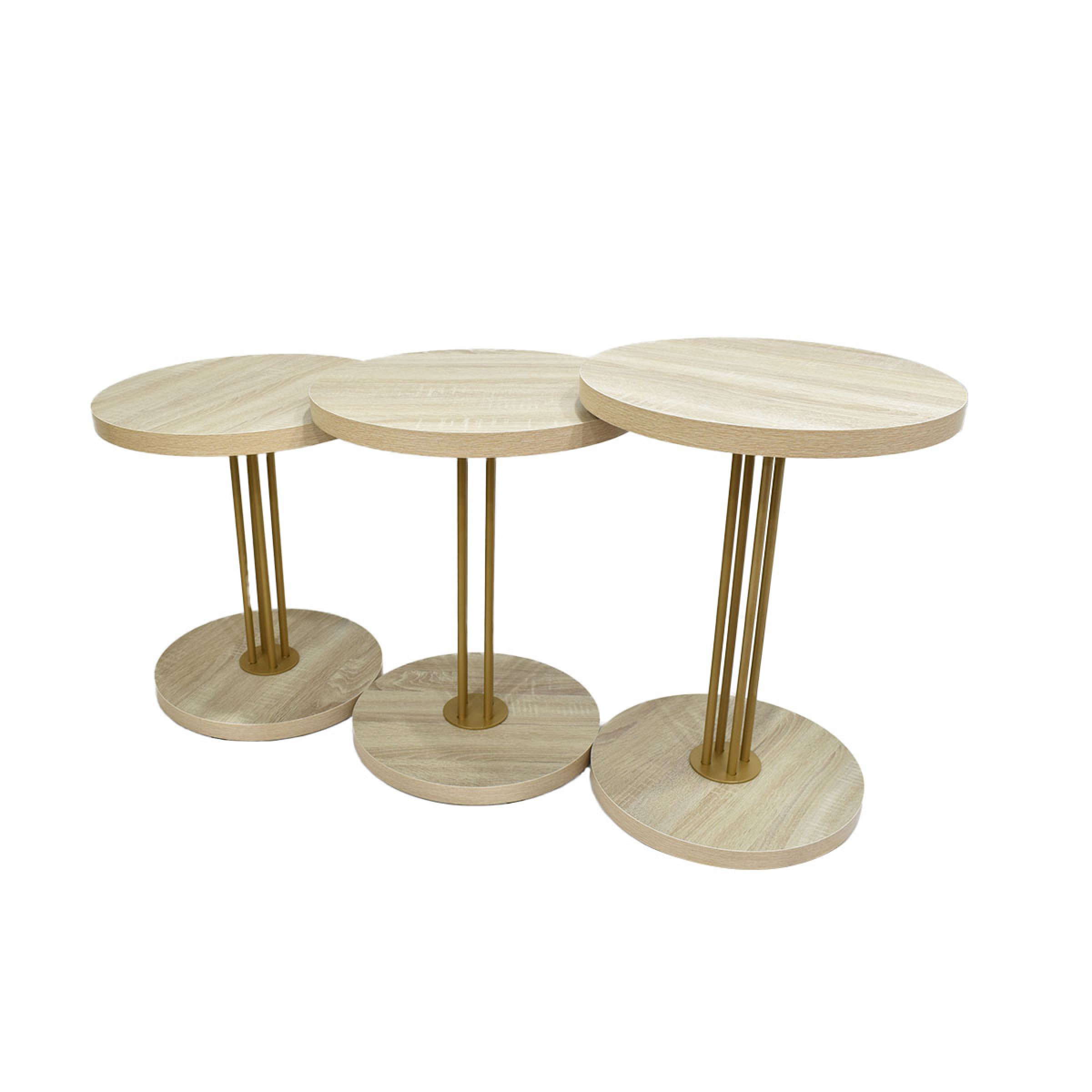 Round Wood Serving Table Set beige Piece 3
