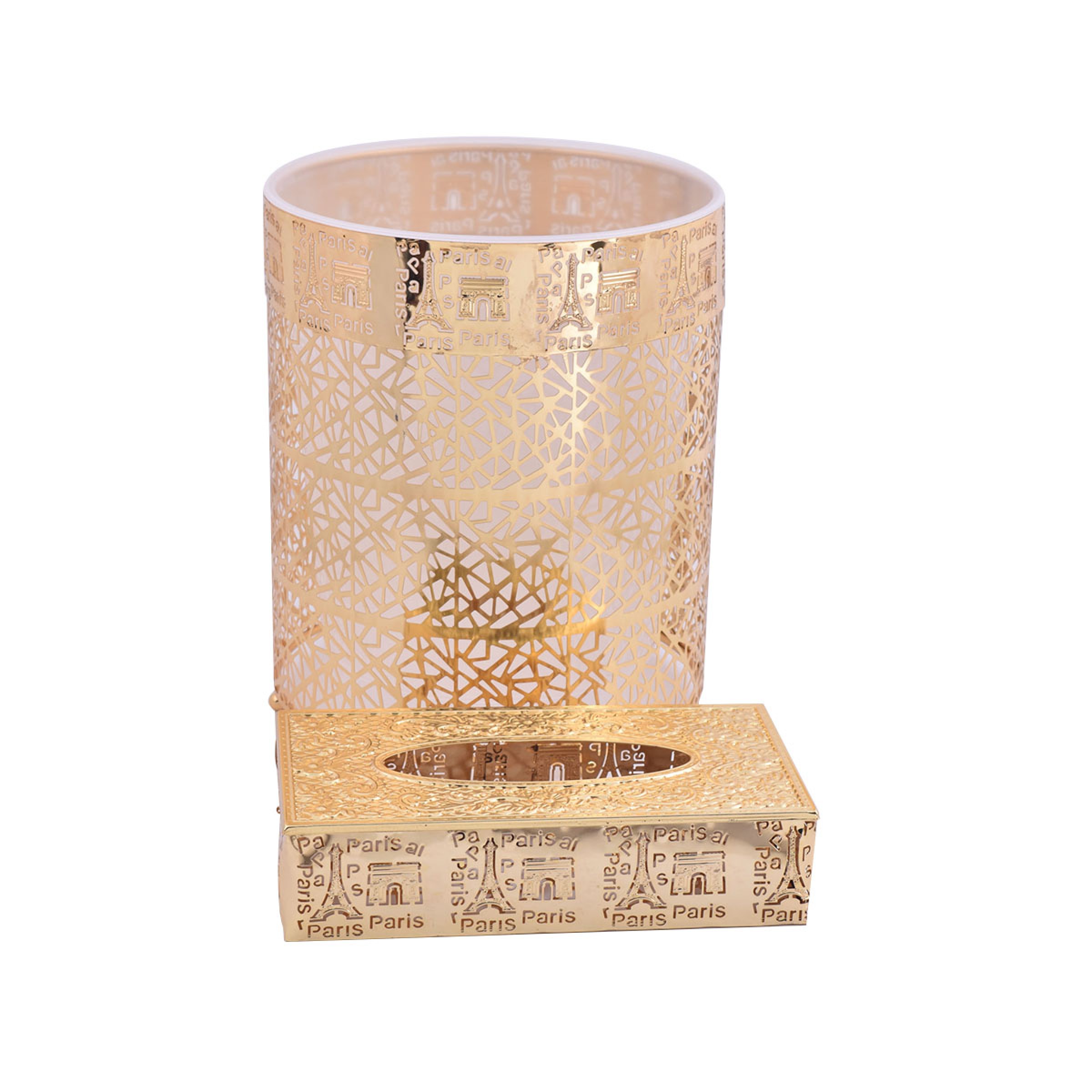 Gold Steel Waste Bin With Tissue Box YM-39335