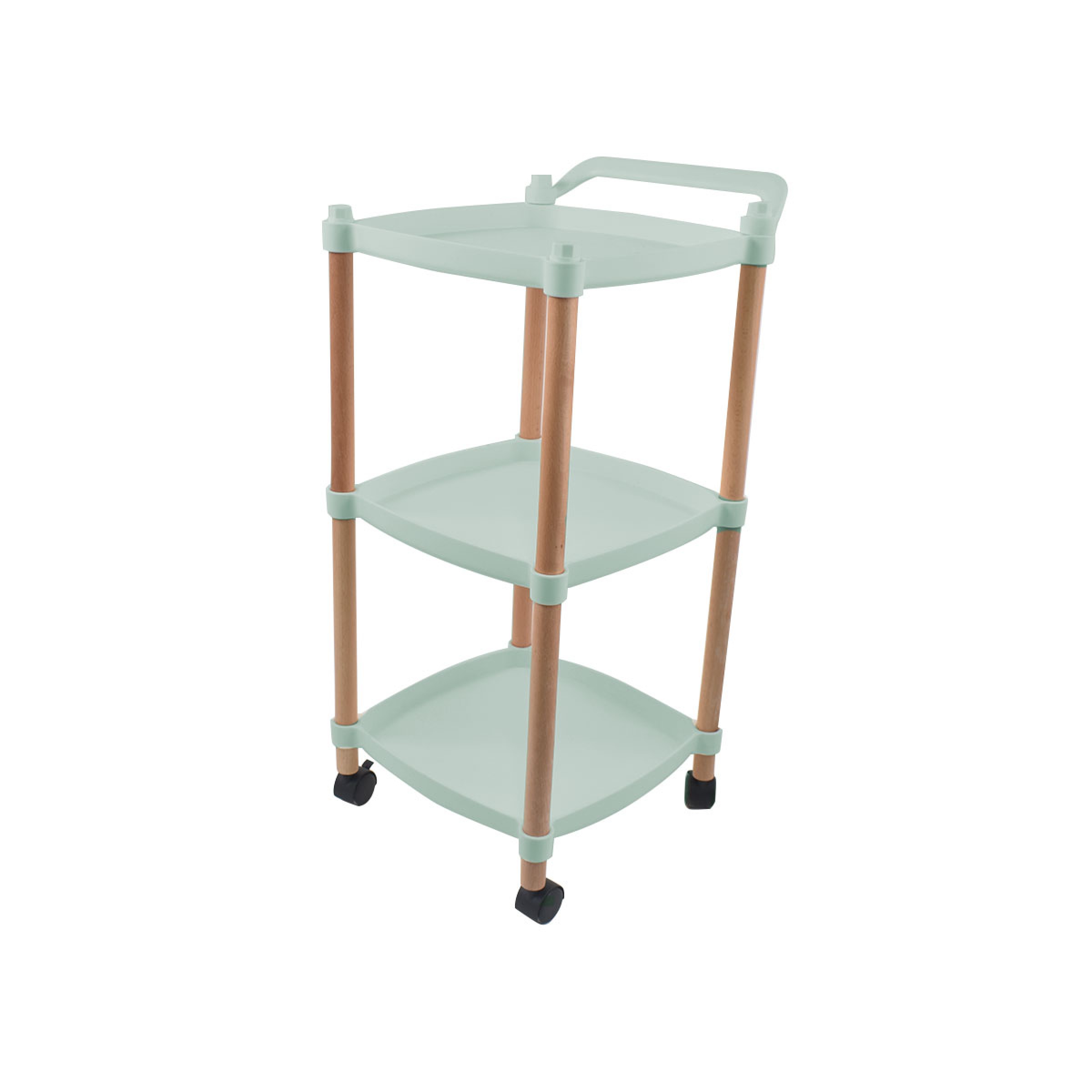 Square Plastic Serving Cart With Wheels 3 Layers Green/Brown - YM-4320