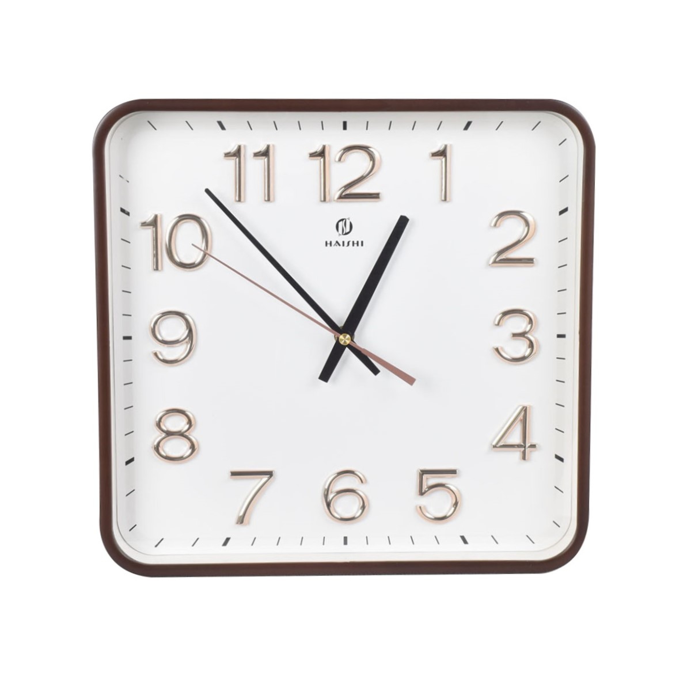 Square Plastic Wall Clock White/Brown SH21085