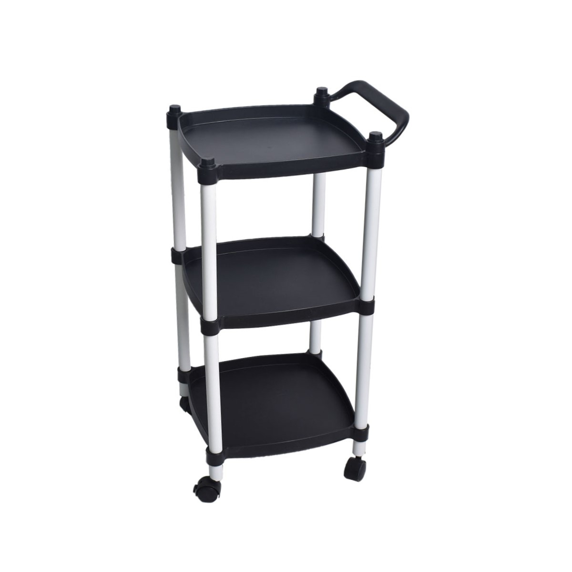 Square Plastic Serving Cart With Wheels 3 Roles Black/White - 68798