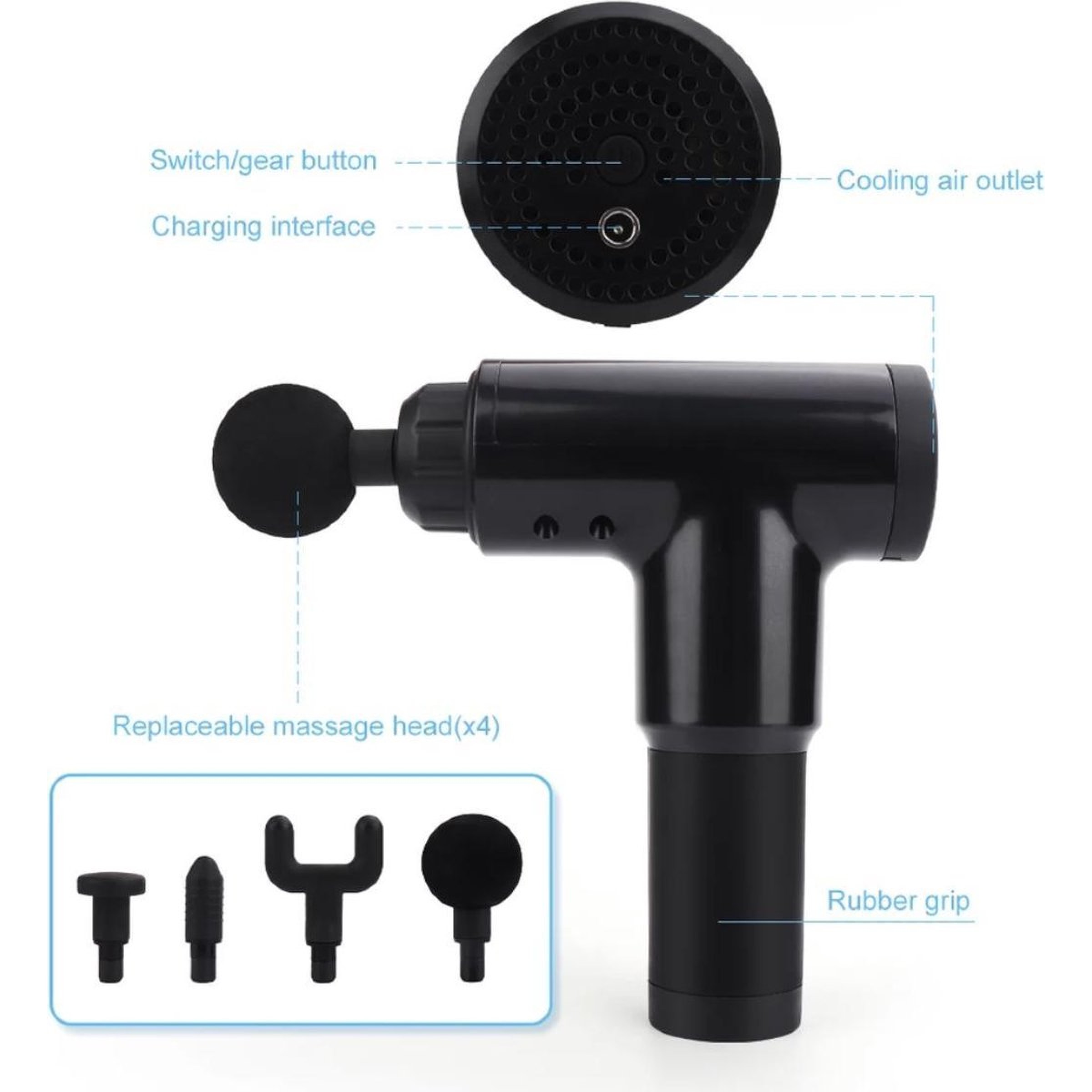 6-speed muscle massaging electric massager with 4 interchangeable heads