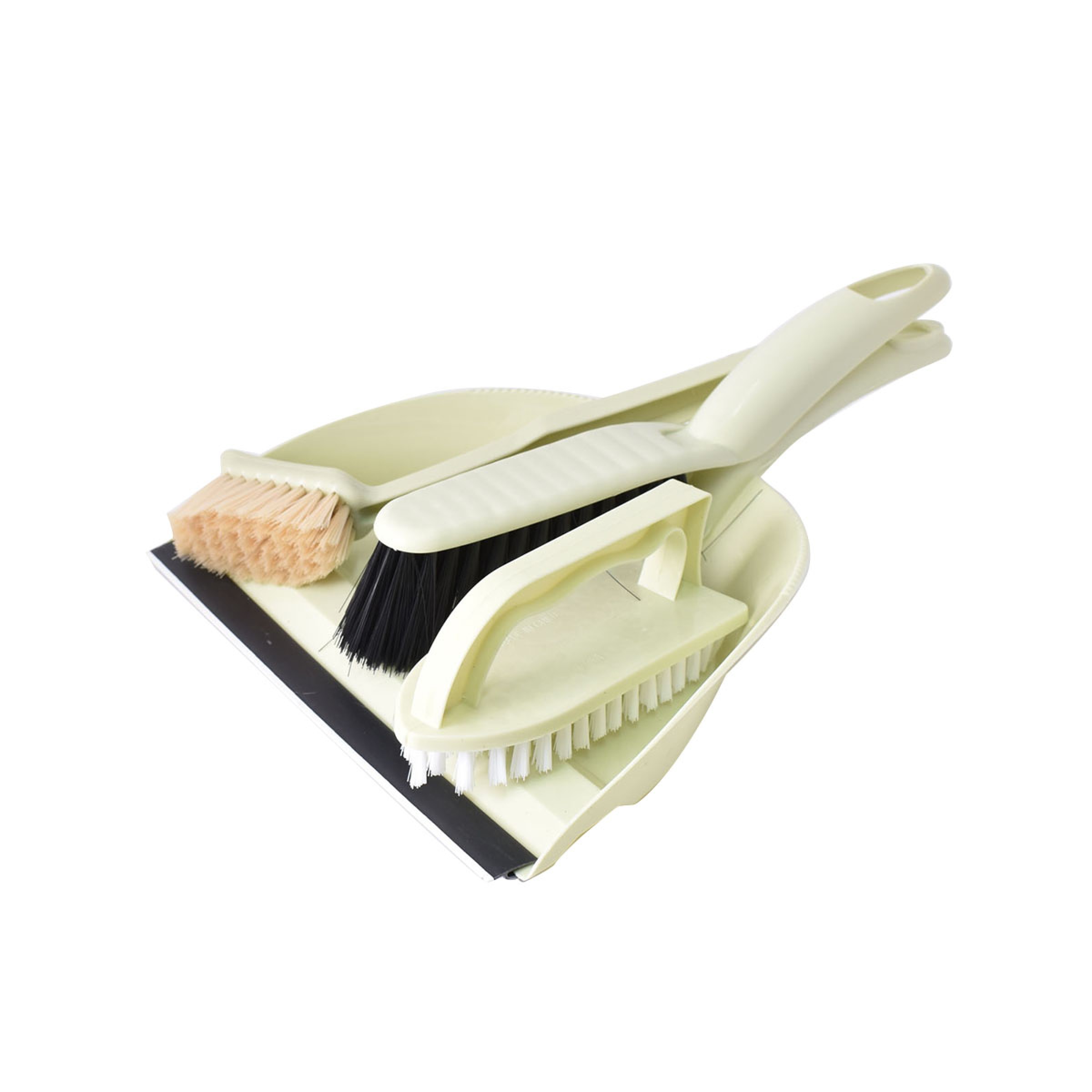 Plastic dustpan, set of 4 pieces, two bathroom brushes and a carpet mat ...