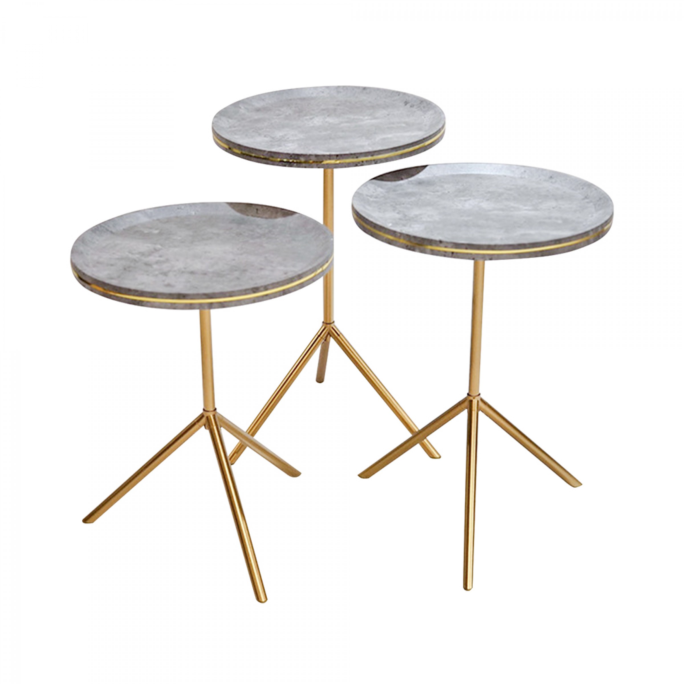 3-Piece Round Wood Service Table Set Gray/Gold ZM22263 - ZM22263