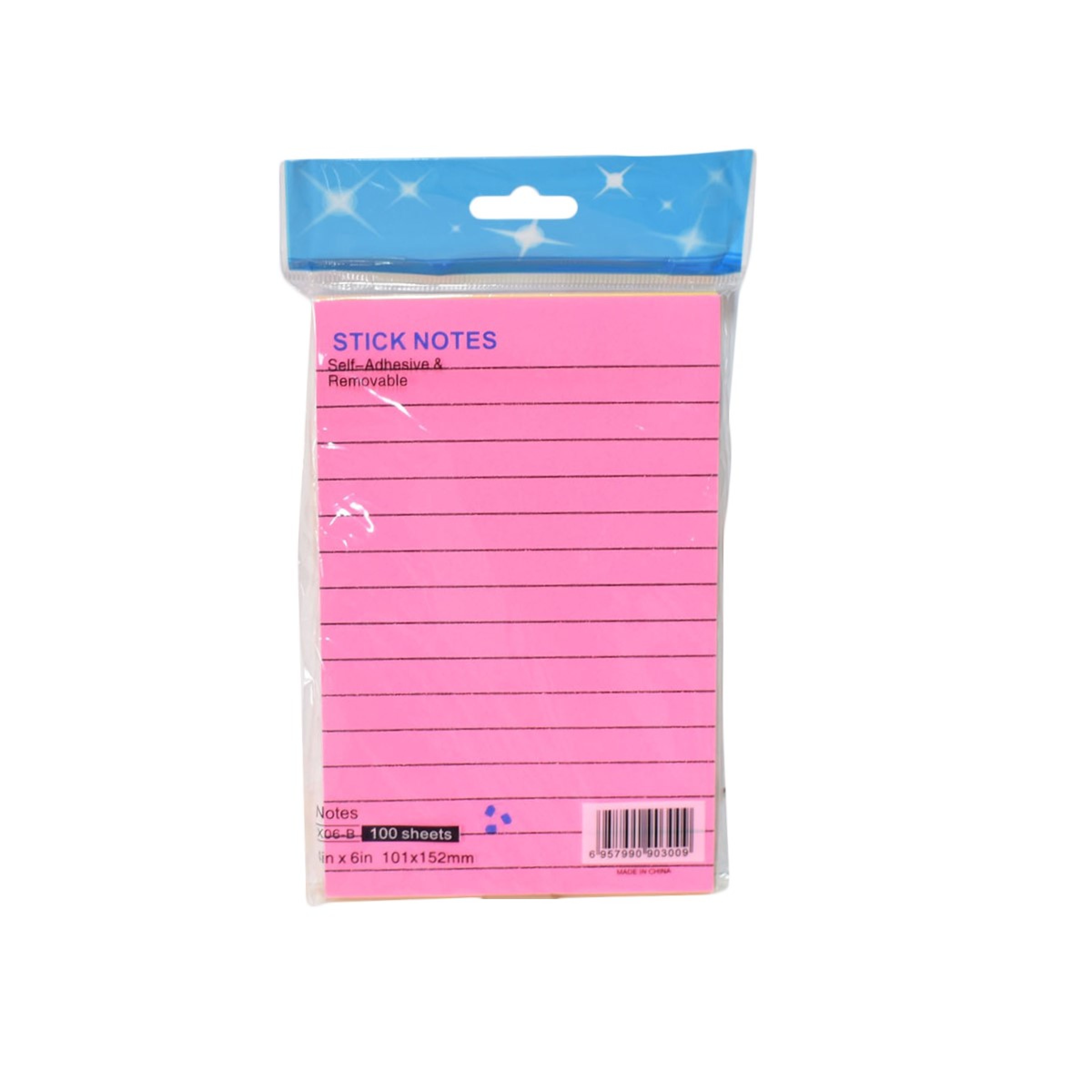 Lined sticky notes, 100 sheets, 5 colors, 152 x 101 mm