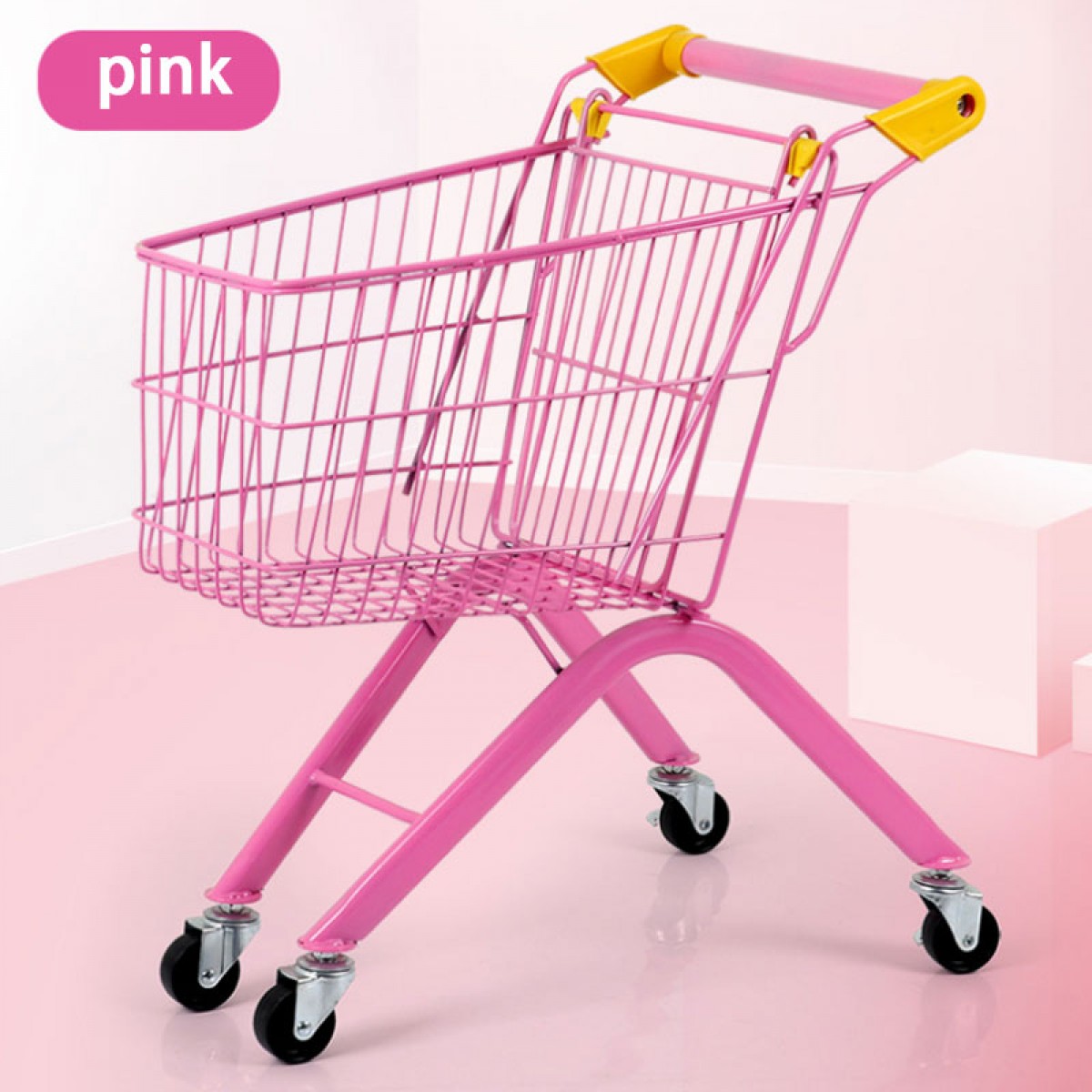 Pink metal shopping cart for children - 15147