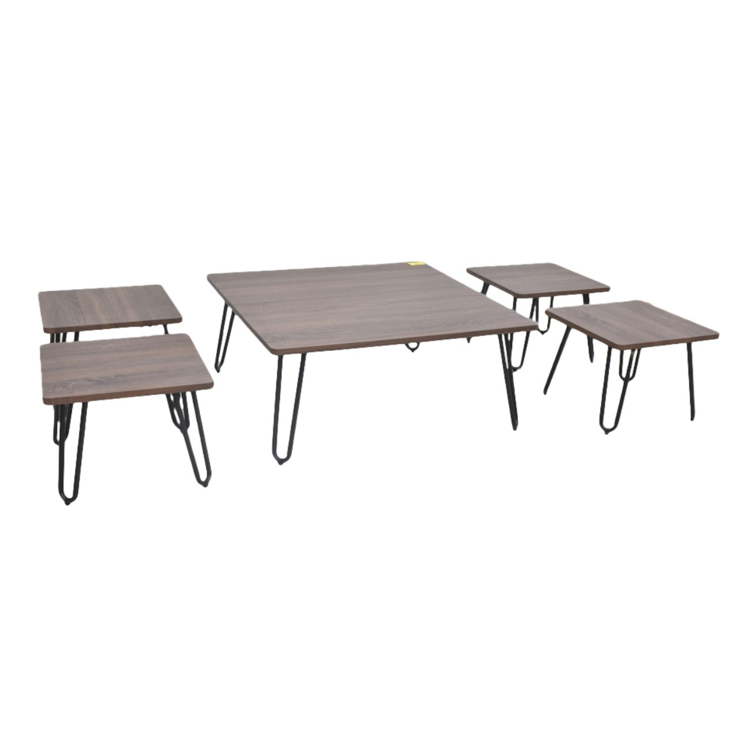 5-piece square wood service table set, dark brown and black, T2402
