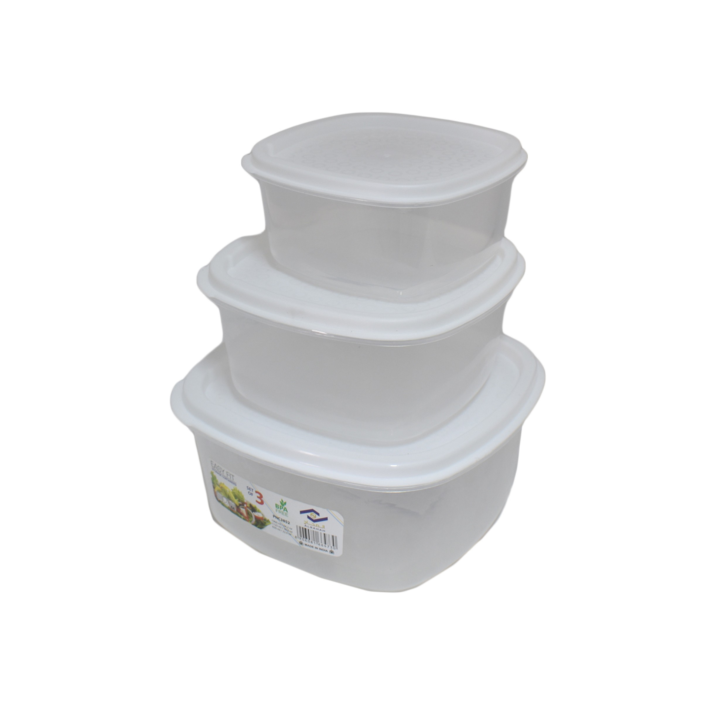PNC3852 3 Piece Square Clear Plastic Storage Container Set - PNC3852