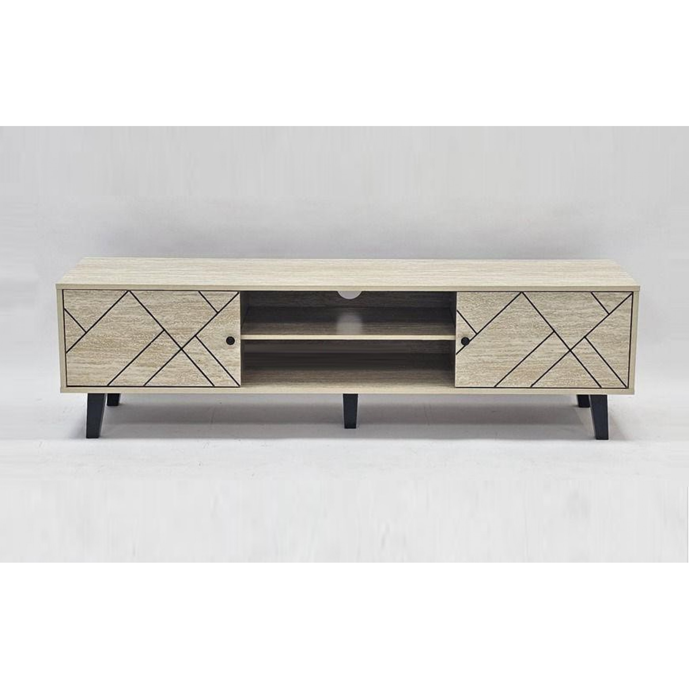Wooden TV table with shelves 160 x 40 x 45 cm Beige TVC1010-2A
