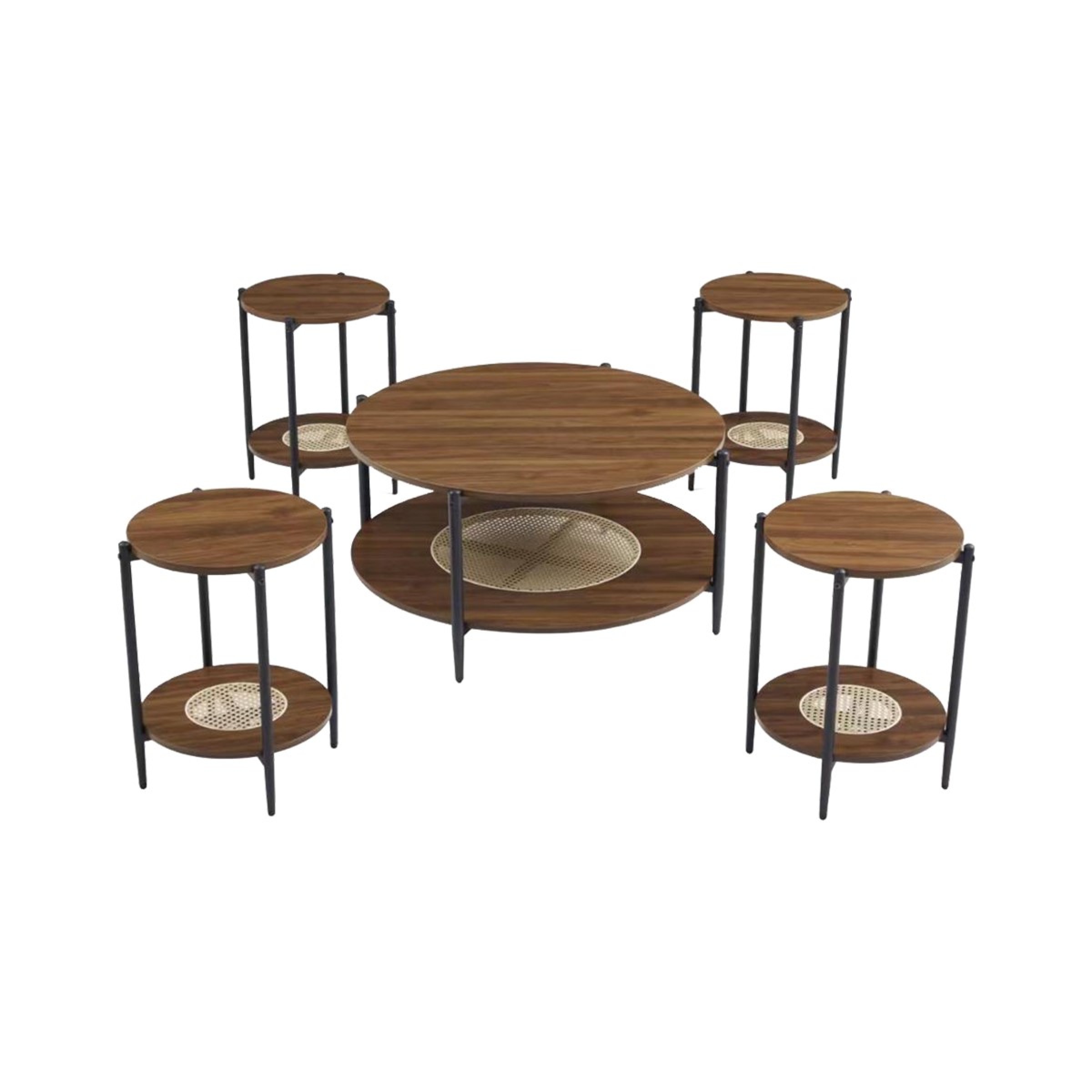 C168 5-Piece Round Wood Serving Table Set