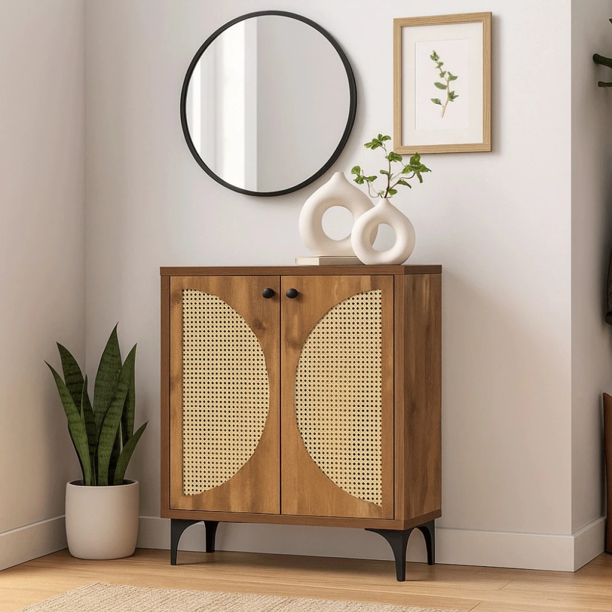 Wooden shoe cabinet, 2 doors, 80 x 35 x 94 cm, brown/beige